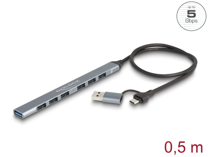 Delock 64273 7 Port Slim Usb Hub W/ Usb Type C Or A To Usb 5 Gbps Type ...