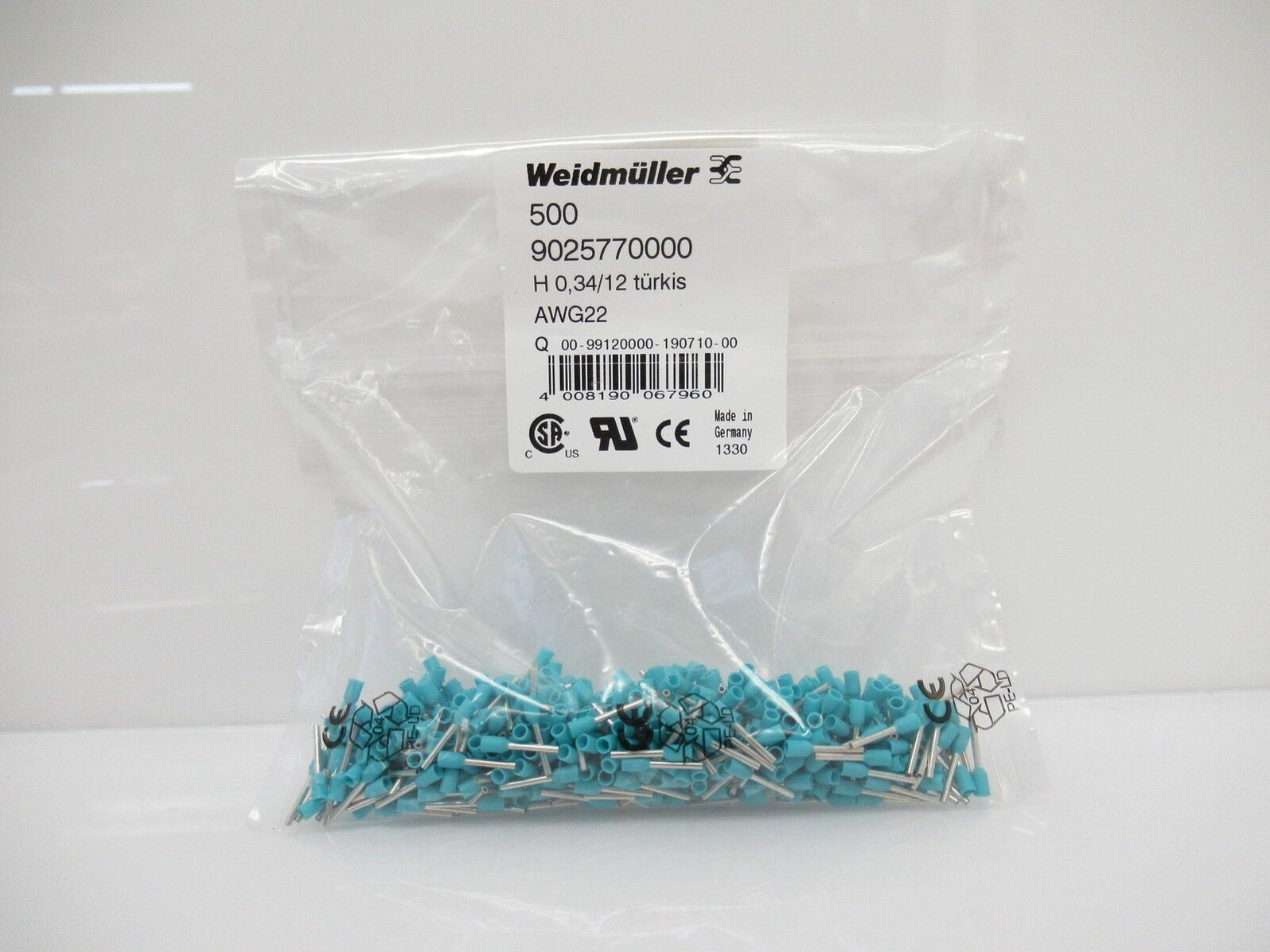 9025770000 Weidmuller Turquoise Wire Ferrule Connector AWG 22 ...