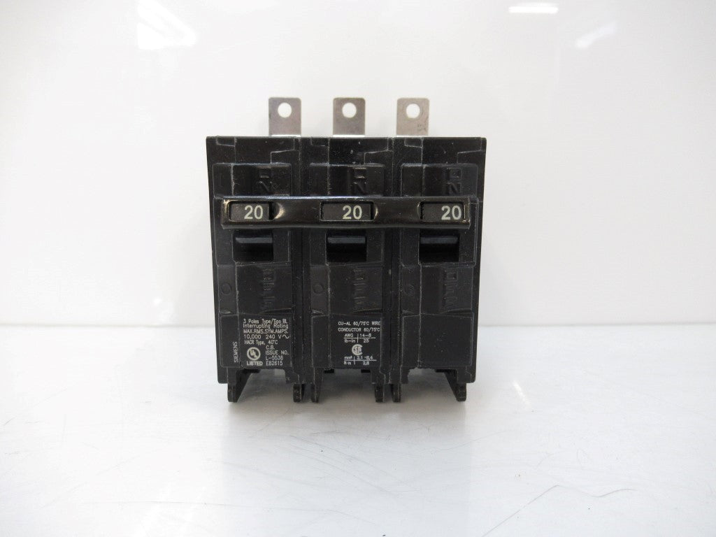 Siemens B320 Type BL Low Voltage Molded Case Circuit Breaker, 20A, 3-P ...