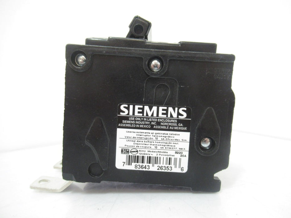 Siemens B220 Breaker 2 Pole, 20A, 240V, 10kA, Style BL ...