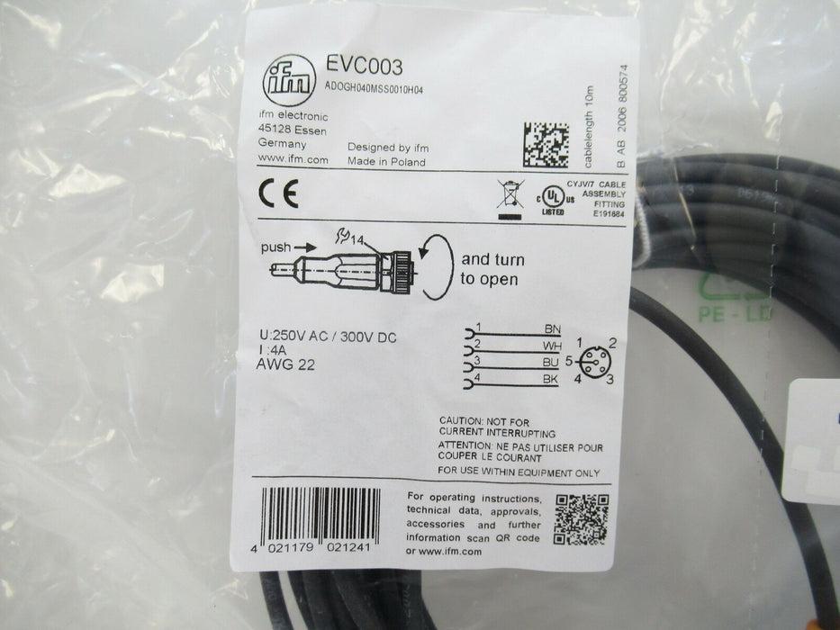 Ifm Electronic EVC003 ADOGH040MSS0010H04 Connecting Cable With Socket ...