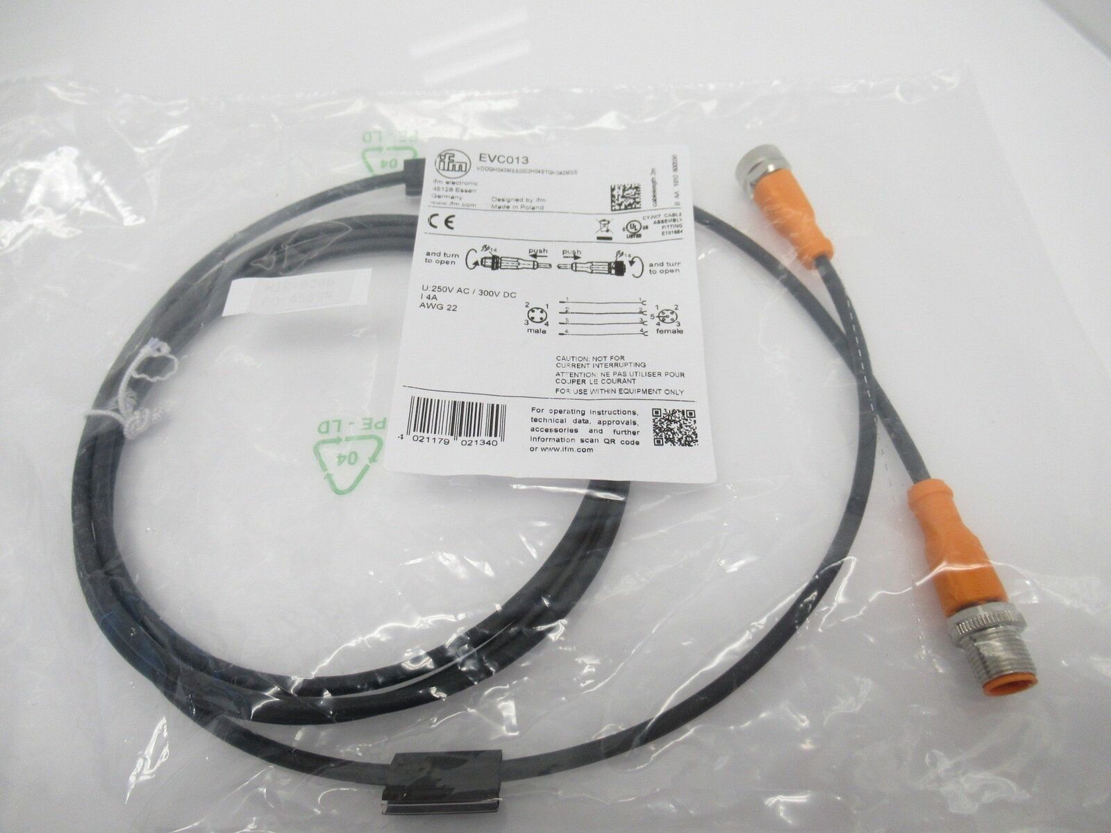 Ifm EVC013 VDOGH040MSS0002H04STGH040MSS 2m PUR-Cable; M12 Connector - industrialautomationparts.com
