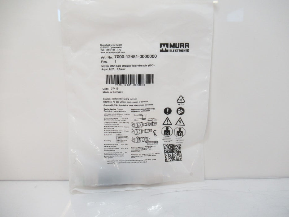 Murrelektronik 7000-12481-0000000 MOSA Connector Male M12 4-Pole ...