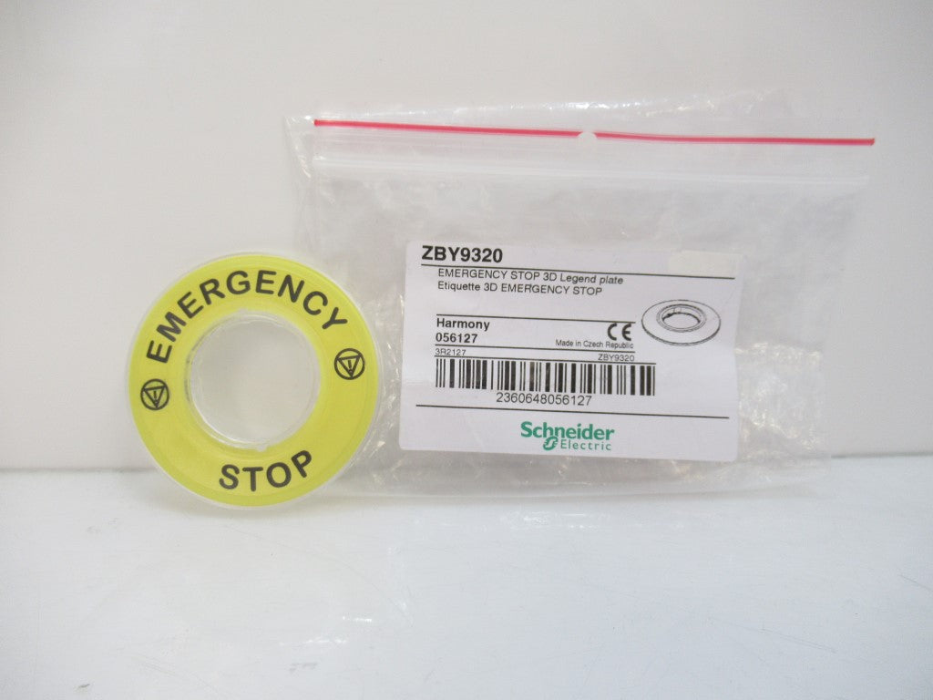Schneider Electric ZBY9320 Harmony Emergency Stop 3D Legend Plate 22 m ...