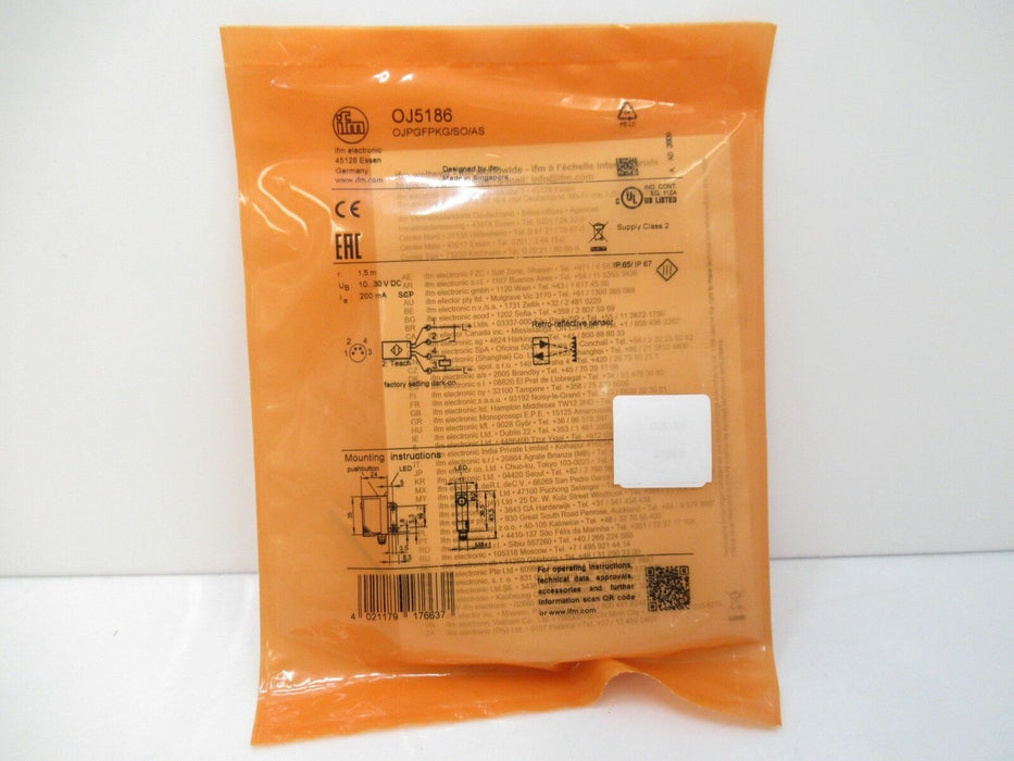 Ifm OJ5186 OJPGFPKG/SO/AS Retro-Reflective Sensor, M8 Connector ...