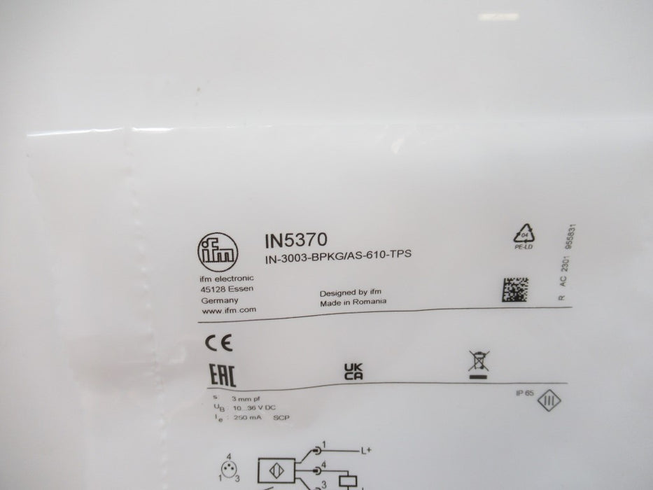 Ifm Electronic IN5370 IN-3003-BPKG/AS-610-TPS Inductive Sensor, 3 Pin ...