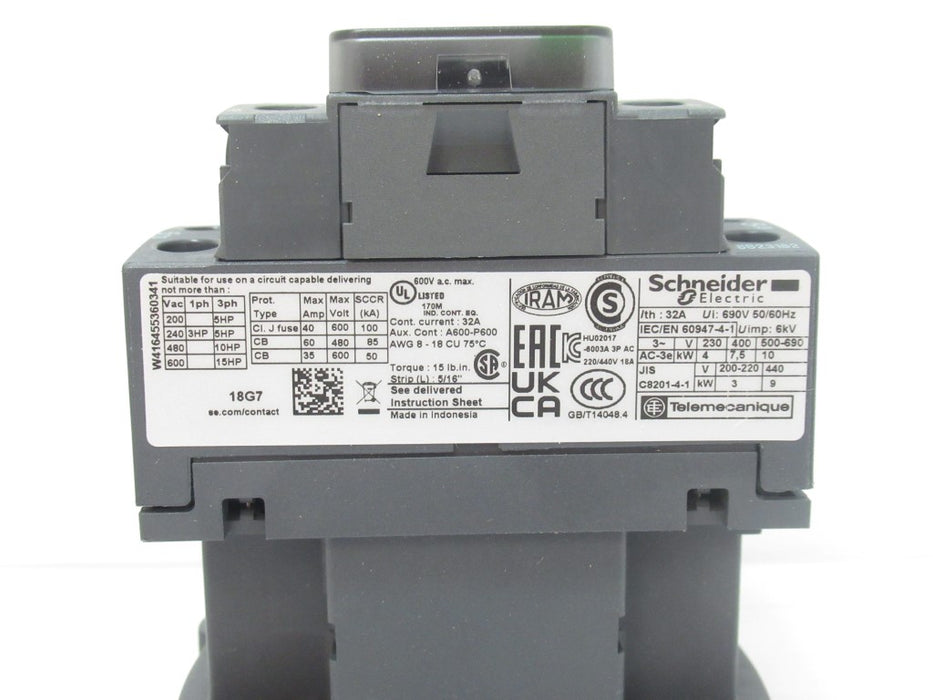 Schneider Electric LC1D18G7 TeSys Deca IEC Contactor, Nonreversing, 3 ...