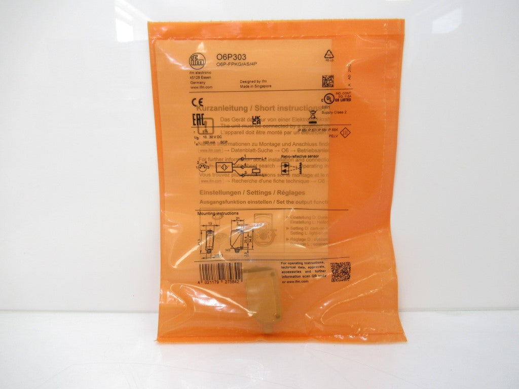 O6P303 O6P-FPKG/AS/4P Ifm Electronic Retro-Reflective Sensor ...