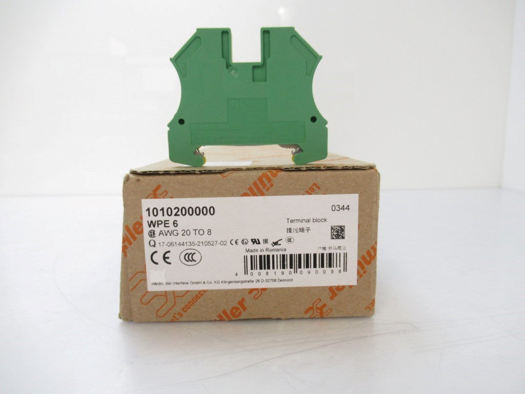Weidmuller 1010200000 WPE6 Terminal Block Ground, 6 mm, AWG 20 To 8 ...
