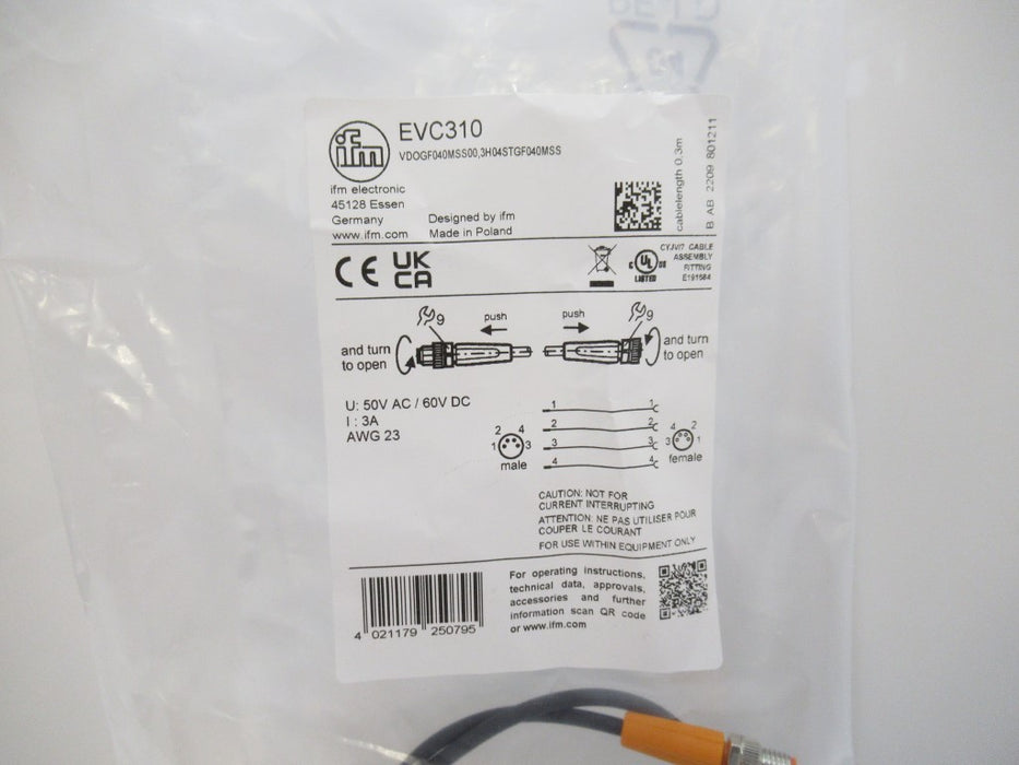 Ifm Electronic EVC310 VDOGF040MSS00,3H04STGF040MSS Connection Cable — industrialautomationparts.com