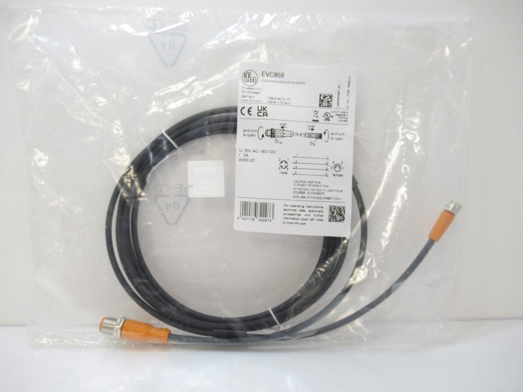 Ifm Electronic EVC868 Connection Cable For Sensors, 4-Pin AWG 22 — industrialautomationparts.com