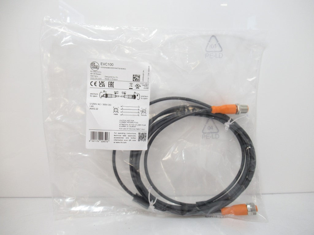 EVC100 Ifm Electronic Connection Cable 4-PIN, 3m, PUR, M12 Straight - industrialautomationparts.com