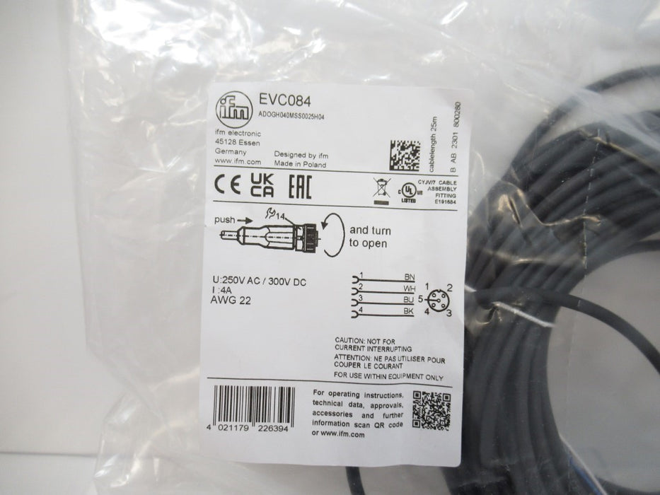 Ifm Electronic EVC084 ADOGH040MSS0025H04 Connecting Cable With Socket ...
