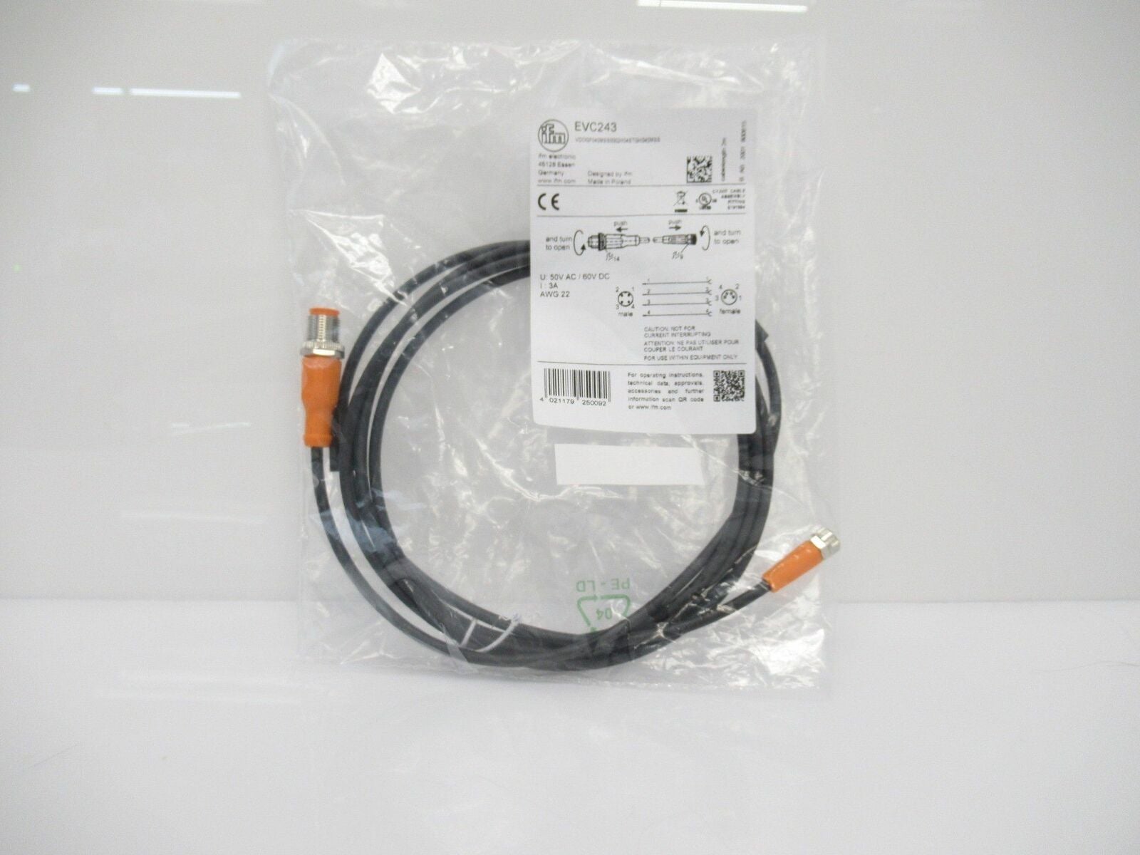 EVC243 Ifm Electronic 2 m PUR-Cable, M12 / M8 Connector - industrialautomationparts.com
