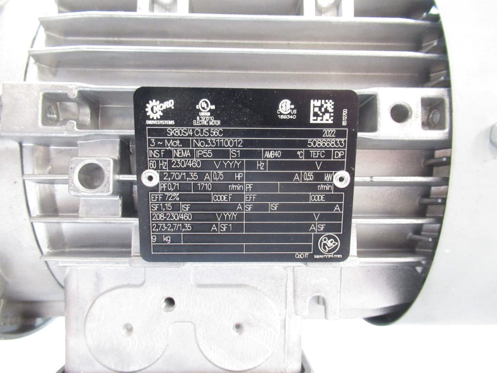 SK 1SI63H-N56C-80S/4 CUS SK80S/4 CUS 56C Nord Gearmotor 0.75 hp ...