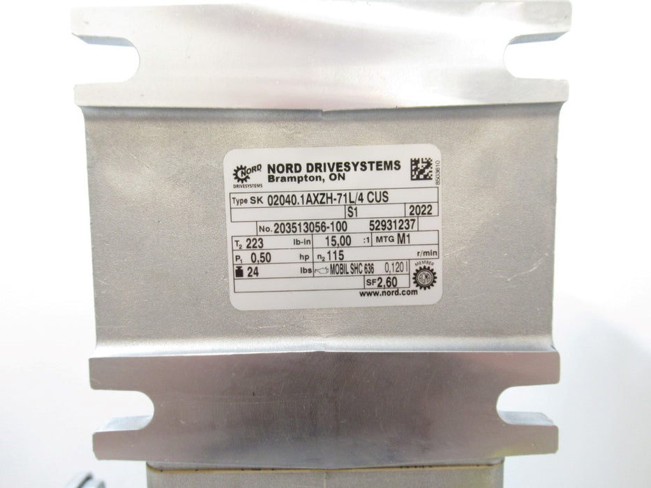 SK 02040.1AXZH-71L/4 CUS SK71L/4CUS Nord Gearmotor 0.5 hp, Ratio 15.00 ...