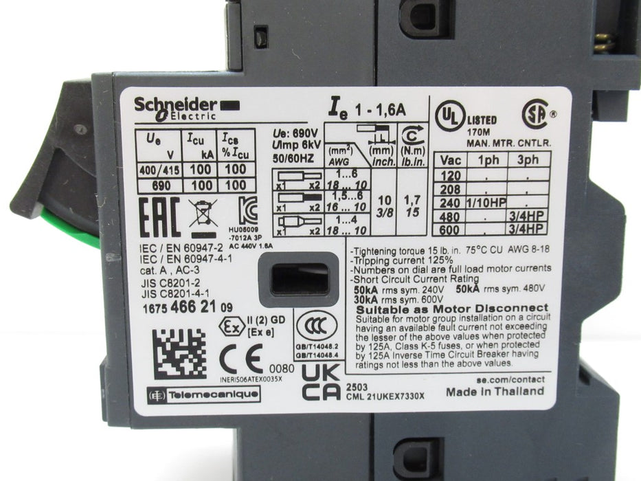 GV2ME06 Schneider Electric Motor Circuit Breaker, TeSys Deca ...