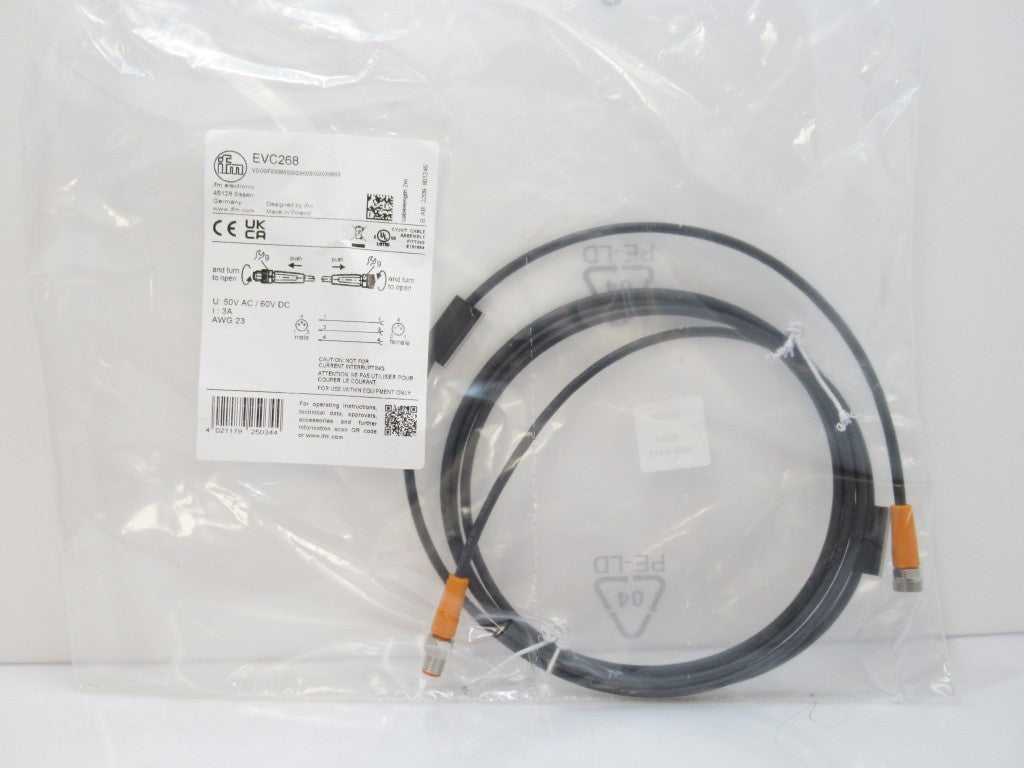EVC268 IFM Electronic Patchcord Straight Female To Male M8, 2M - industrialautomationparts.com