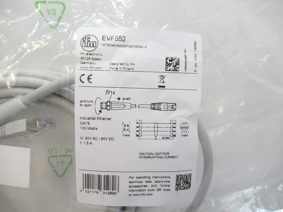 EVF552 Ifm Electronic , M12 Connection Ethernet Cable ...